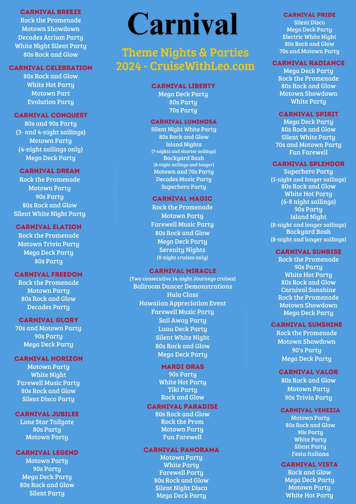 carnival theme nights 2026 schedule pdf
