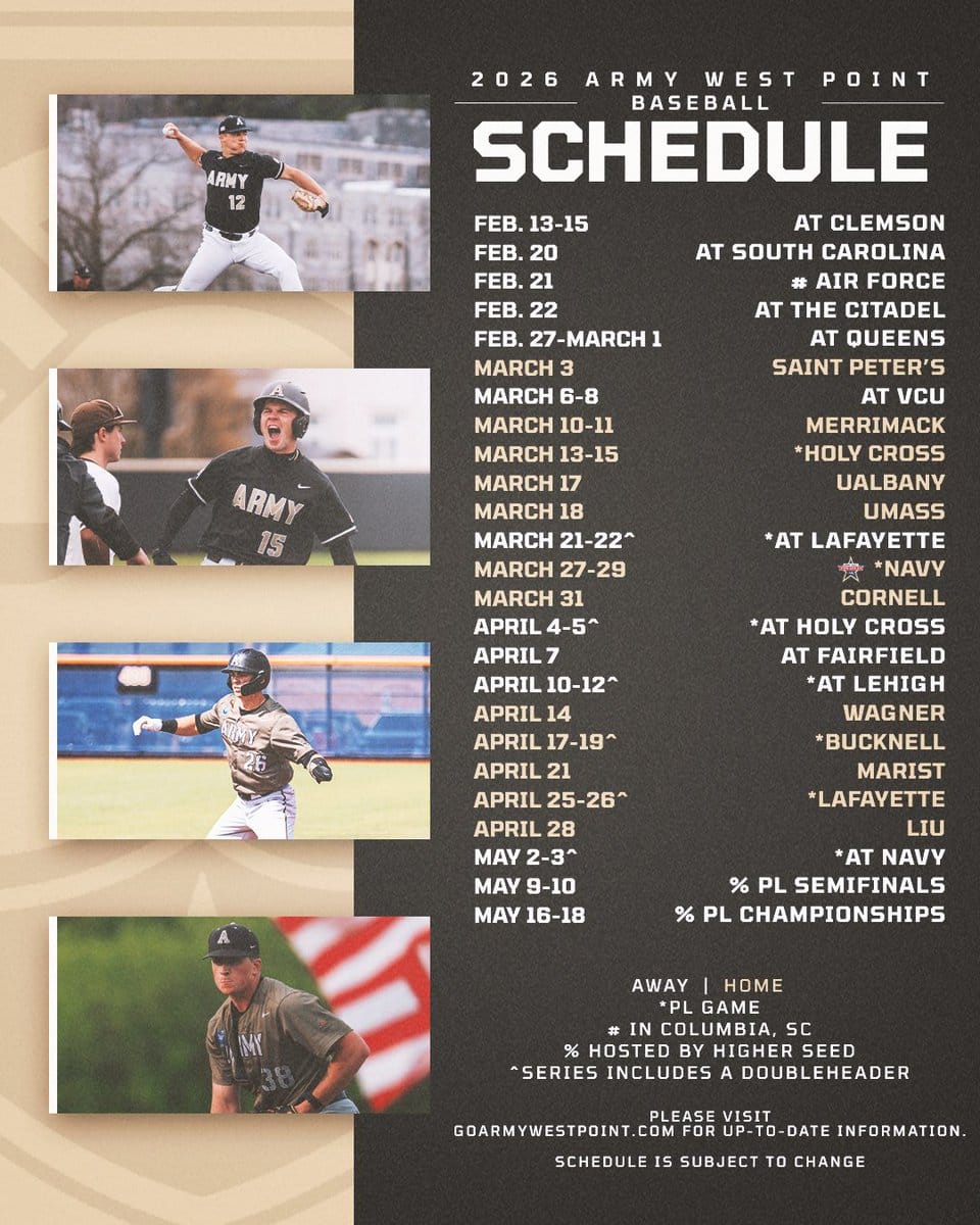 army baseball schedule 2026