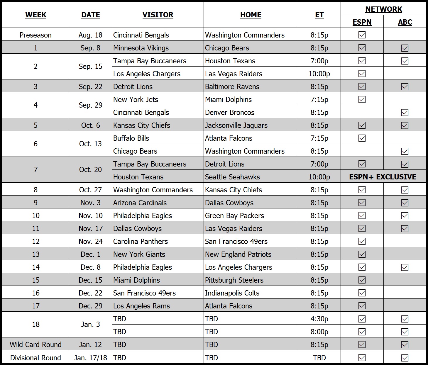 2026 football schedule nfl