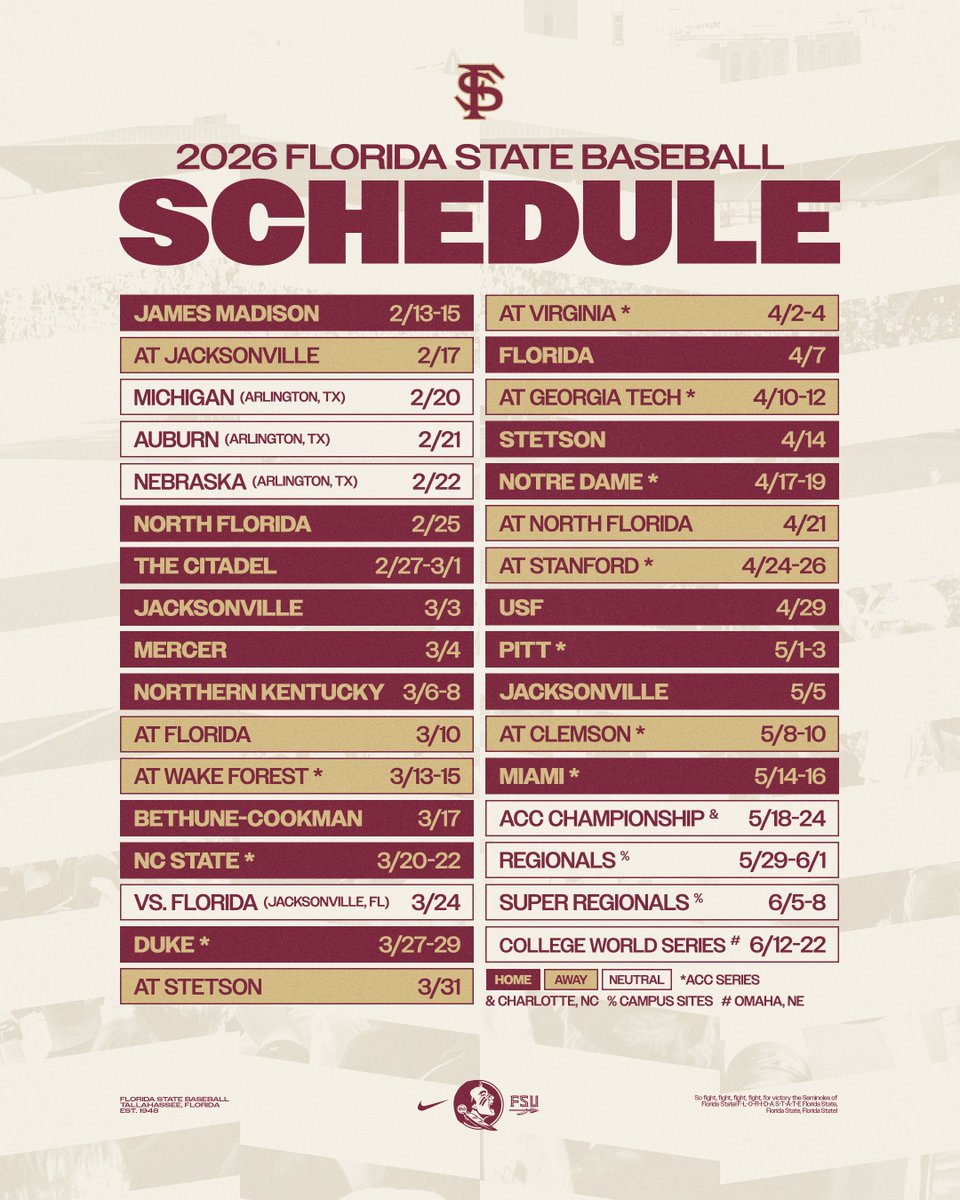 florida state baseball schedule 2026