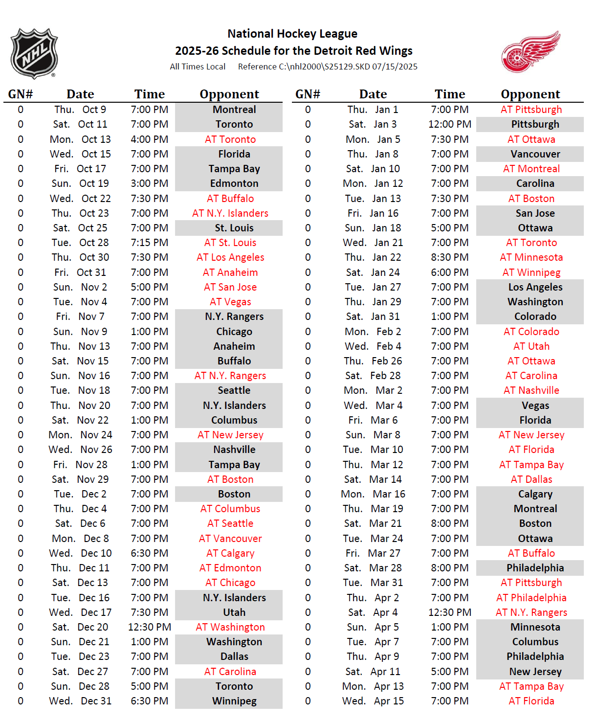 red wings schedule 2026