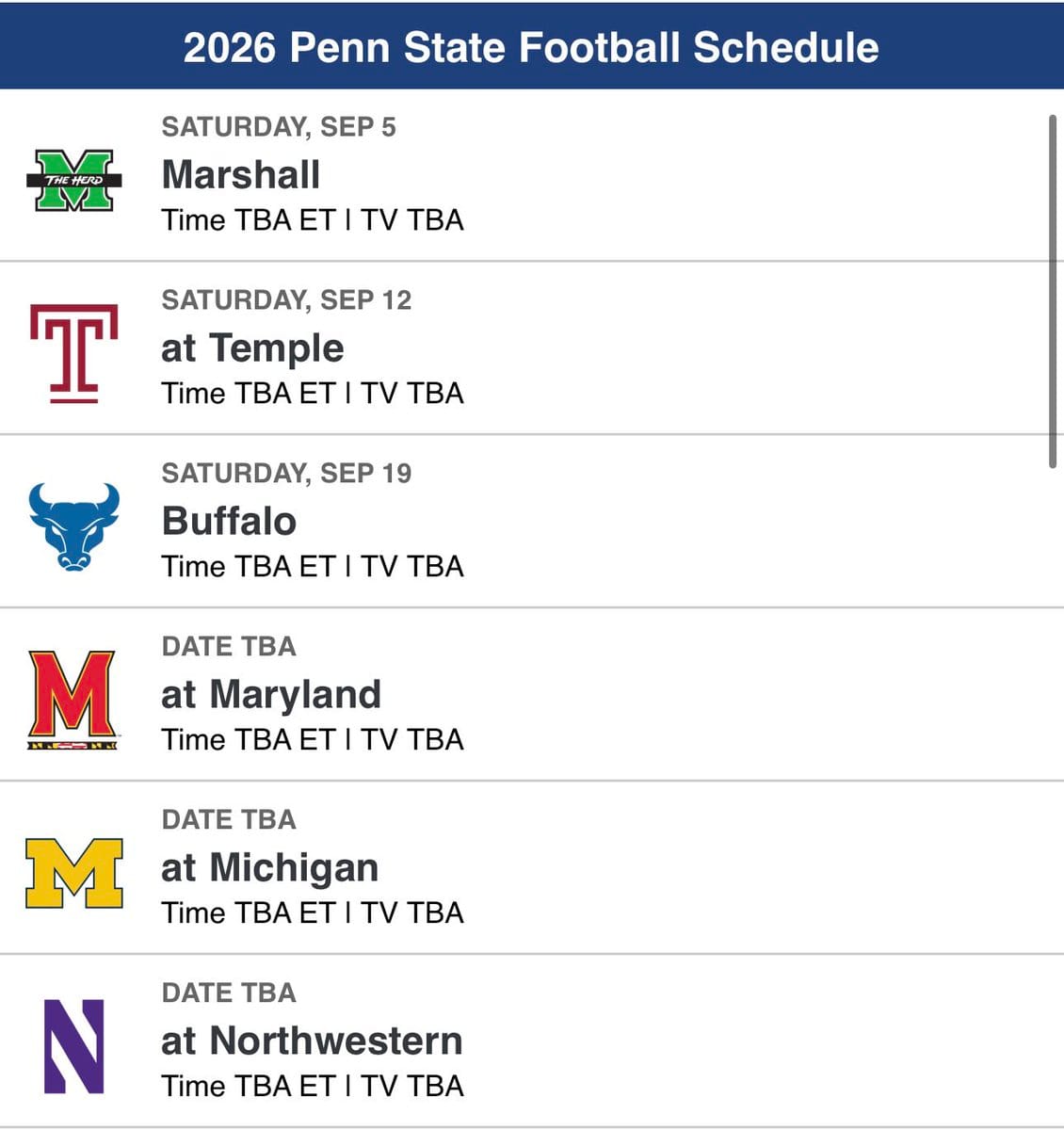 psu football schedule 2026