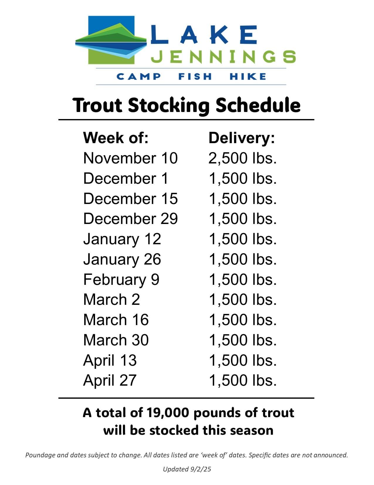 2026 trout stocking schedule