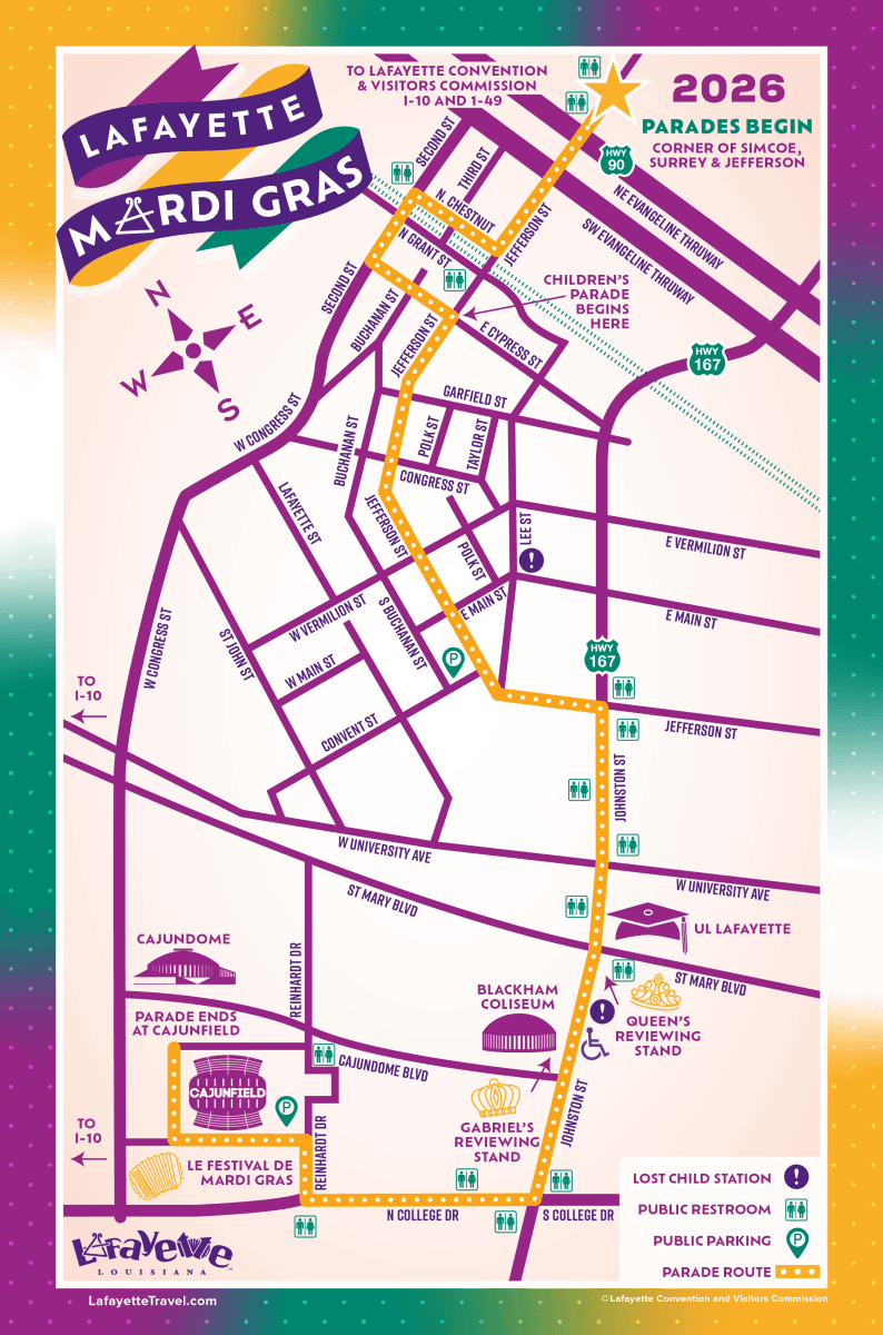 lafayette mardi gras parade schedule 2026