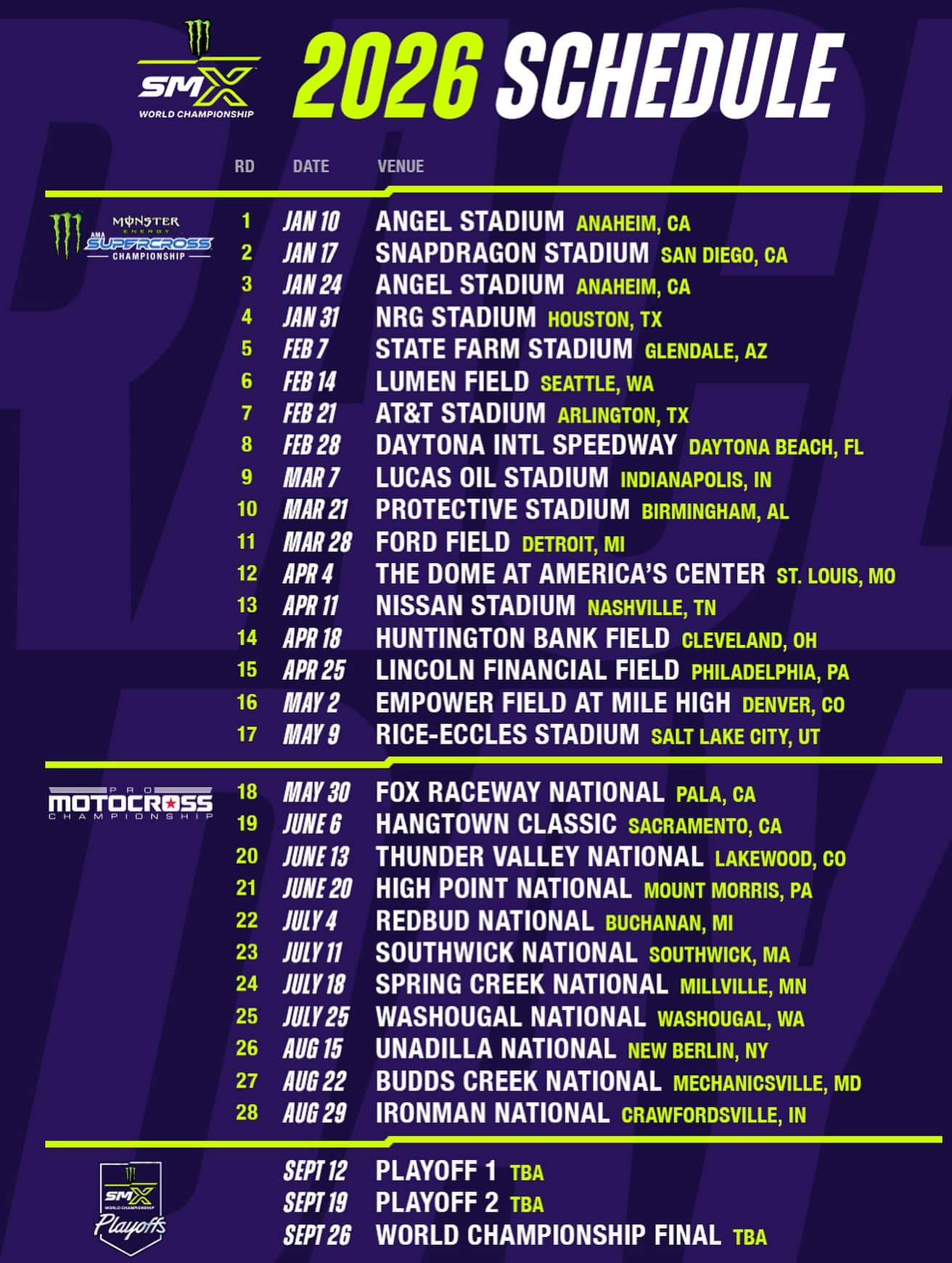 2026 ama supercross schedule